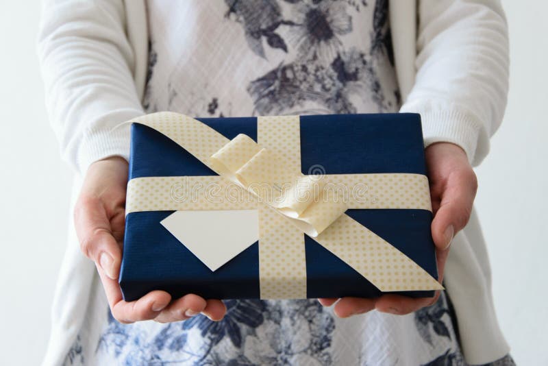 Front View of Woman Hands Giving a Gift Box Stock Photo - Image of ...