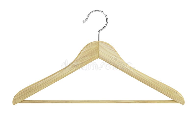 Front View Of Wooden Clothes Hanger Isolated On White Background Stock