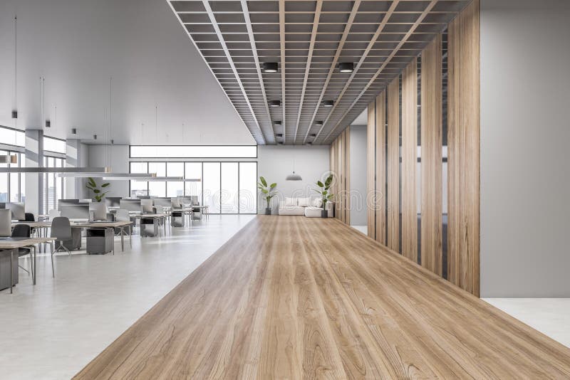 Front View on Wooden and Concrete Floor Area in Modern Open Space ...