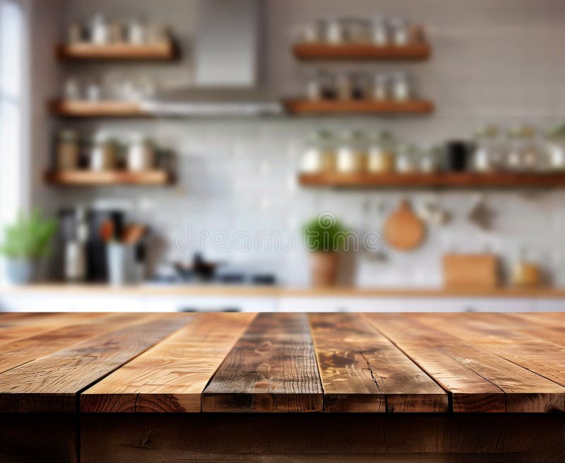Front View of the Wooden Table in Day Light Kitchen Layout Template ...