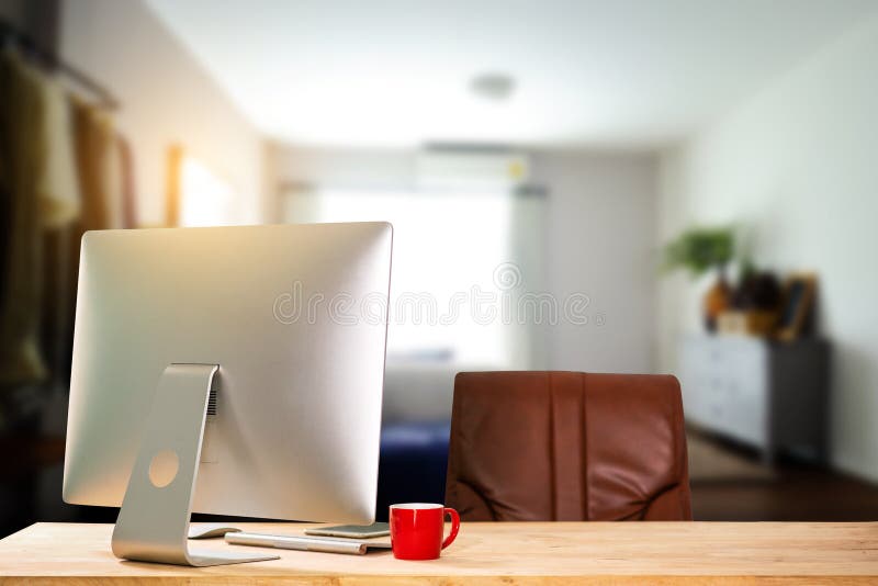 Front View Workspace with Computer, Stock Photo - Image of business ...