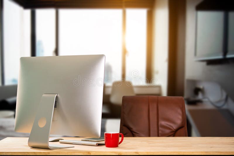Front View Workspace with Computer, Stock Photo - Image of equipment ...