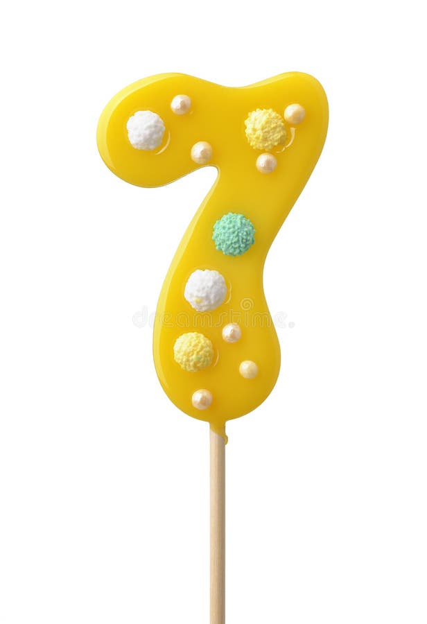 Front View of Yellow Handmade Number Seven Lollipop Stock Photo - Image ...