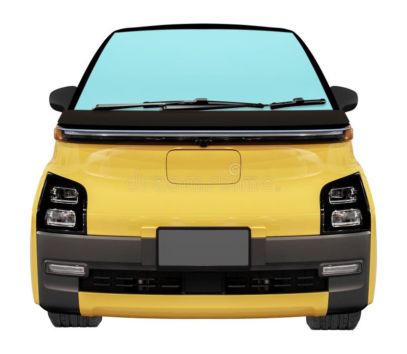 Front View Yellow Mini Electric Van Car Isolated on White Background ...