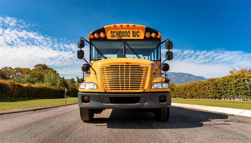 Front View of a Yellow School Bus Stock Illustration - Illustration of ...
