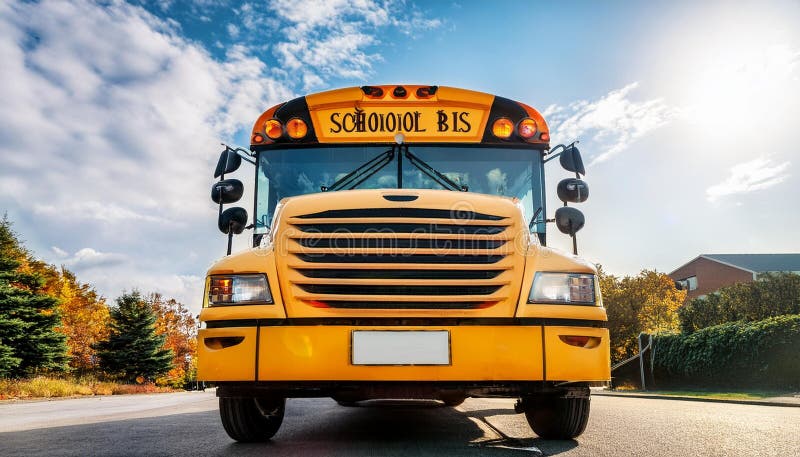 Front View of a Yellow School Bus Stock Illustration - Illustration of ...