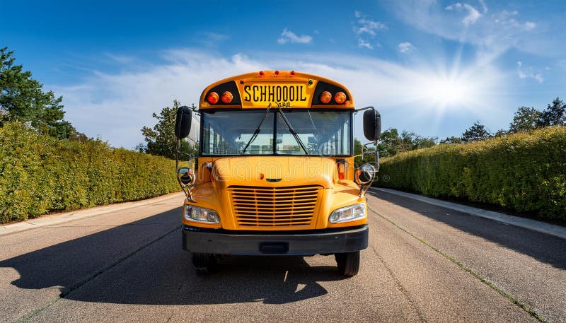Front View of a Yellow School Bus Stock Illustration - Illustration of ...