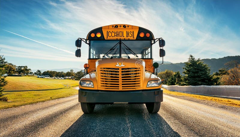 Front View of a Yellow School Bus Stock Illustration - Illustration of ...
