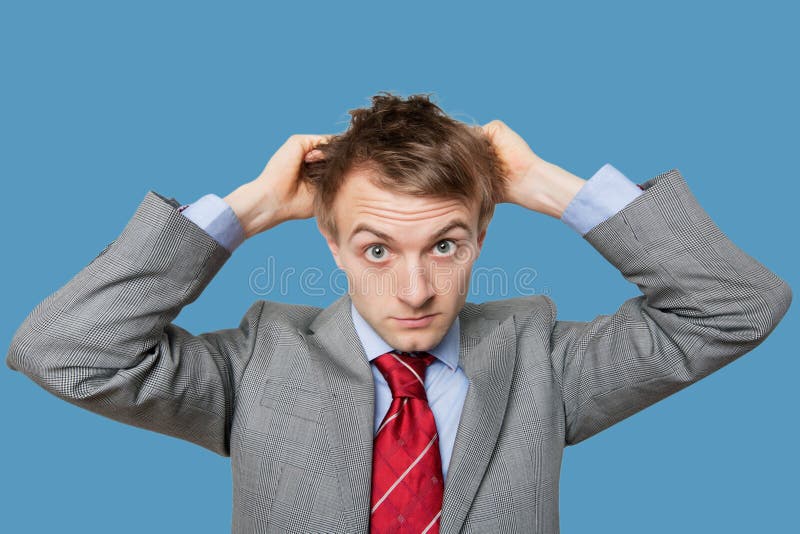 Close-up of Confused Businessman Touching Head with Funny Face Stock ...