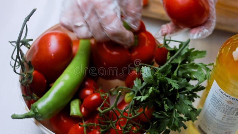 Front View of the Young Chef Cut Thin Slices of a Piece of Red Pepper ...