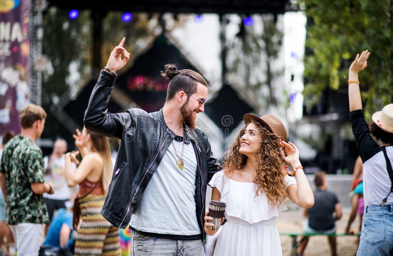 Front View of Young Couple at Summer Festival, Dancing. Stock Photo ...