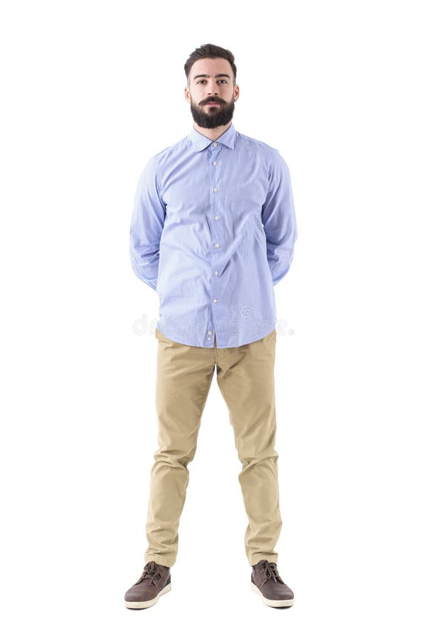 Front View of Young Smart Casual Bearded Man Standing with Hands on ...