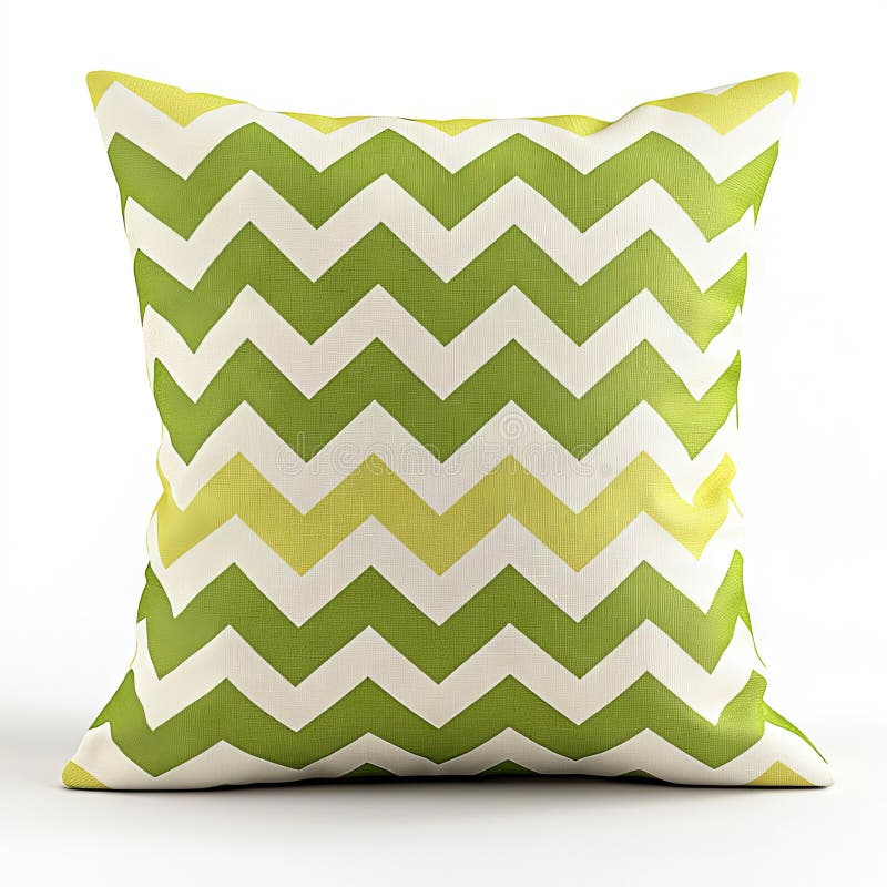 Front View of Zigzag Green Pattern Pillow with Green Pillow and Yellow ...