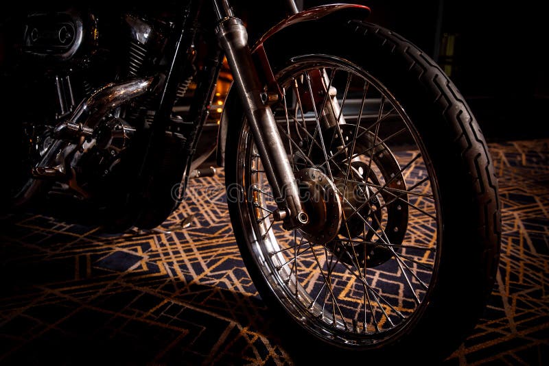 Front Wheel of American Chopper Motorcycle Close-up Stock Image - Image ...