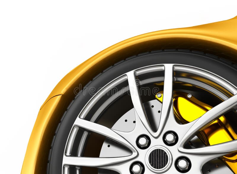 Front Wheel of a Bright Yellow Car Stock Illustration - Illustration of ...