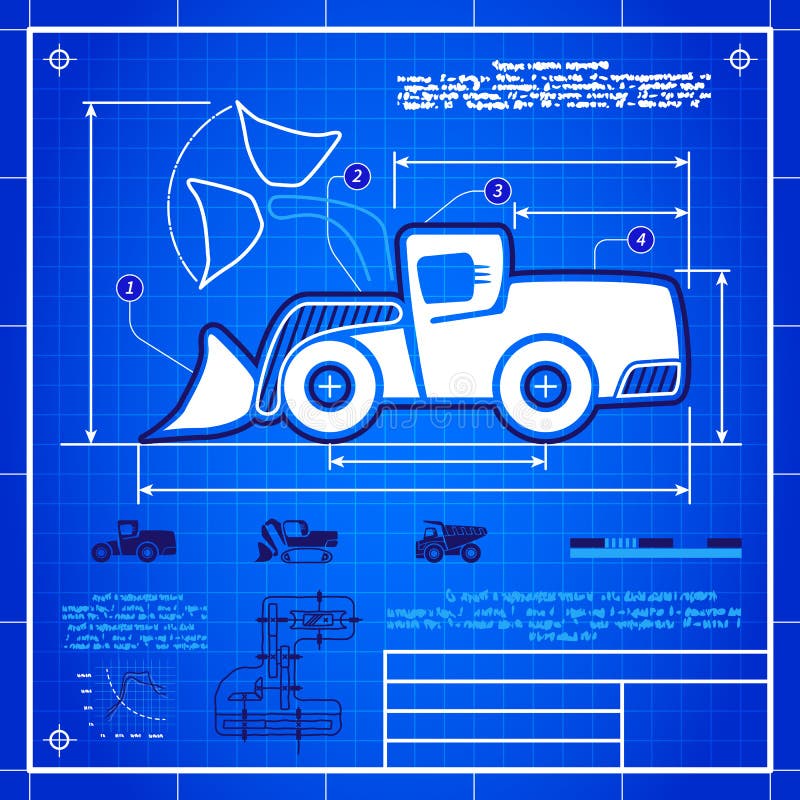 Front Wheel Loader Icon Like Blueprint Drawing Stock Vector ...