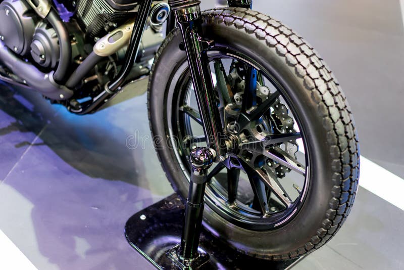 Front wheel of motorcycle stock photo. Image of check - 68831982