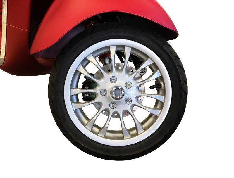 Front Wheel of Red Scooter on White Background Stock Image - Image of ...