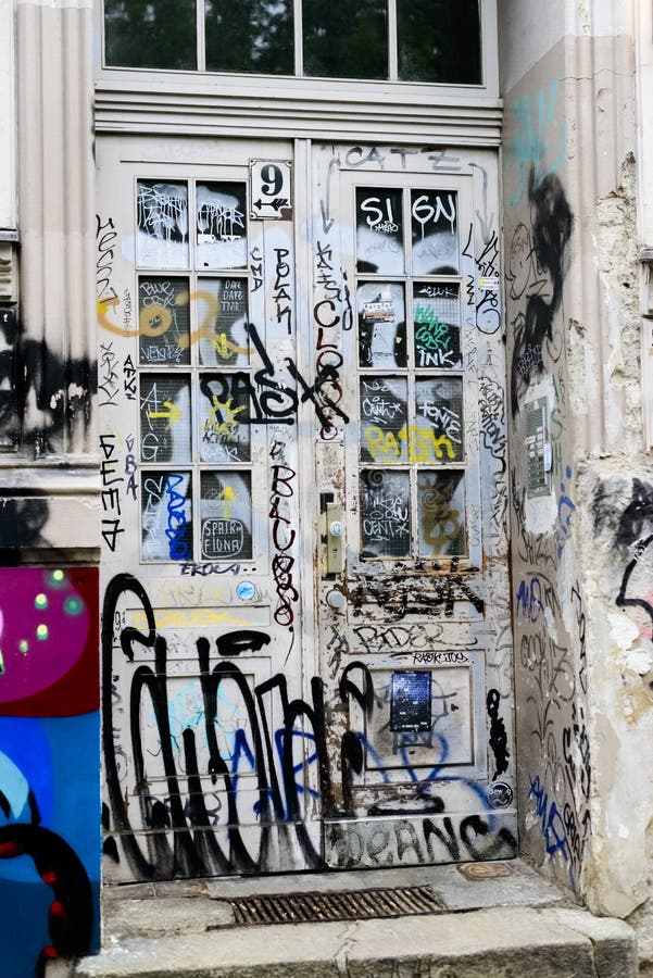 Front White Door with Graffiti in Berlin Editorial Stock Image - Image ...