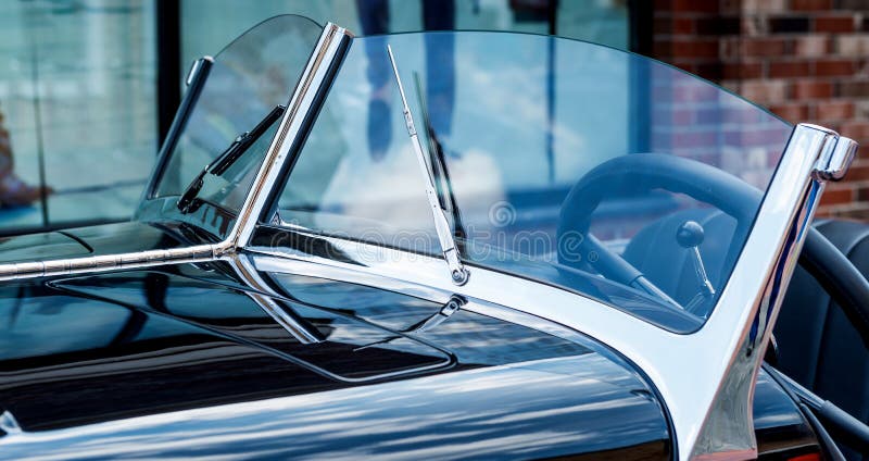 Front window of retro car stock image. Image of reflection - 74655465
