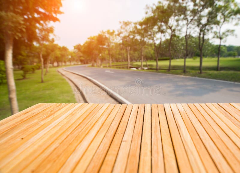 Front of the Wooden Floor with Empty Space on the Back Street an Stock ...
