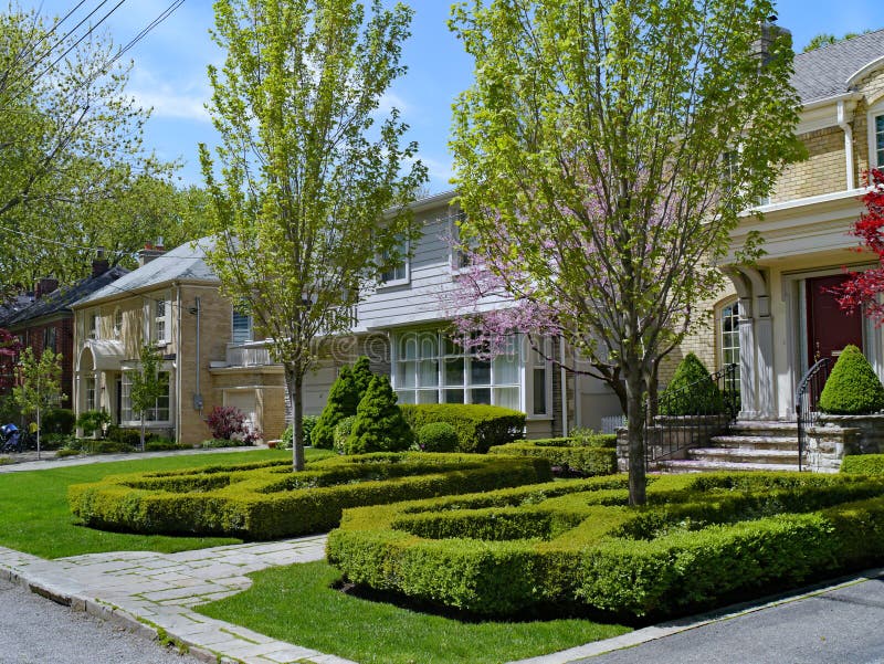 Front Yards on Suburban Street Stock Image - Image of class, front ...