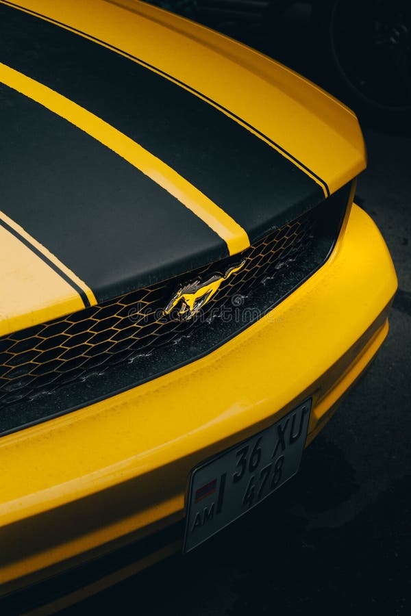 Front of Yellow and Black Race, Sport Car, Close-up, Vertical Editorial ...