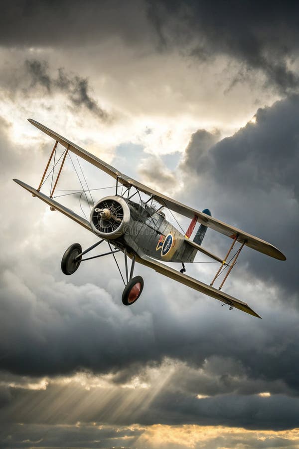 Frontal Attack of the Airplane-biplane Against Stormy Sky Stock ...