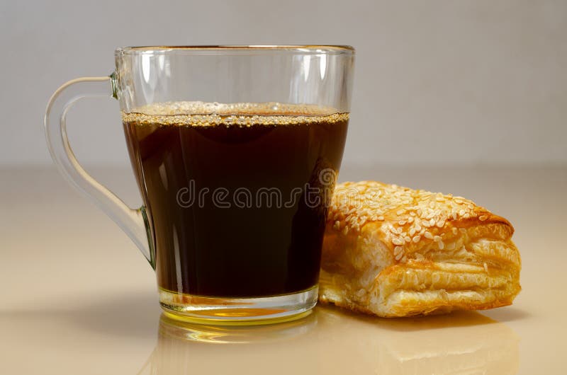 Frontal Coffee Cup with Puff Pastry Stock Photo - Image of plate ...