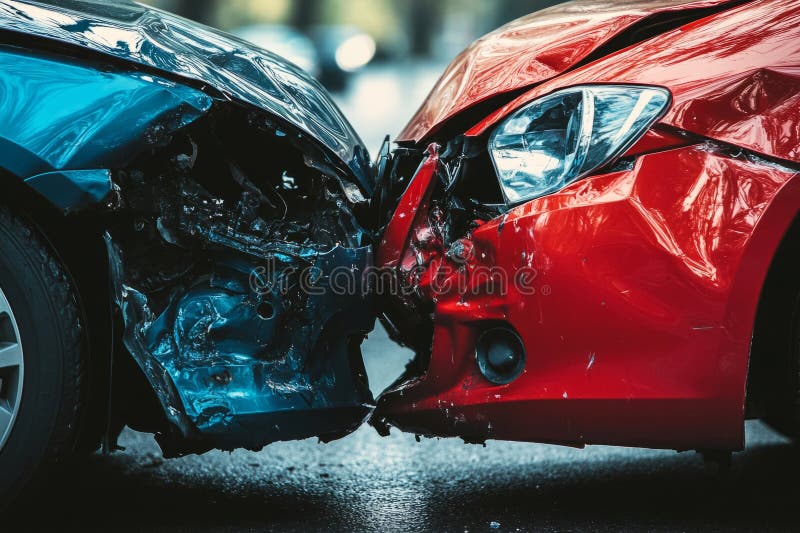 Frontal Collision between Two Cars Causing Damage To the Front Bumpers ...