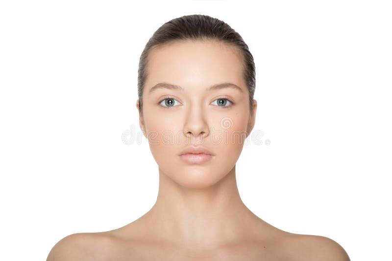 Frontal Portrait Of Young Woman Brunette Skin Care Free Make Up