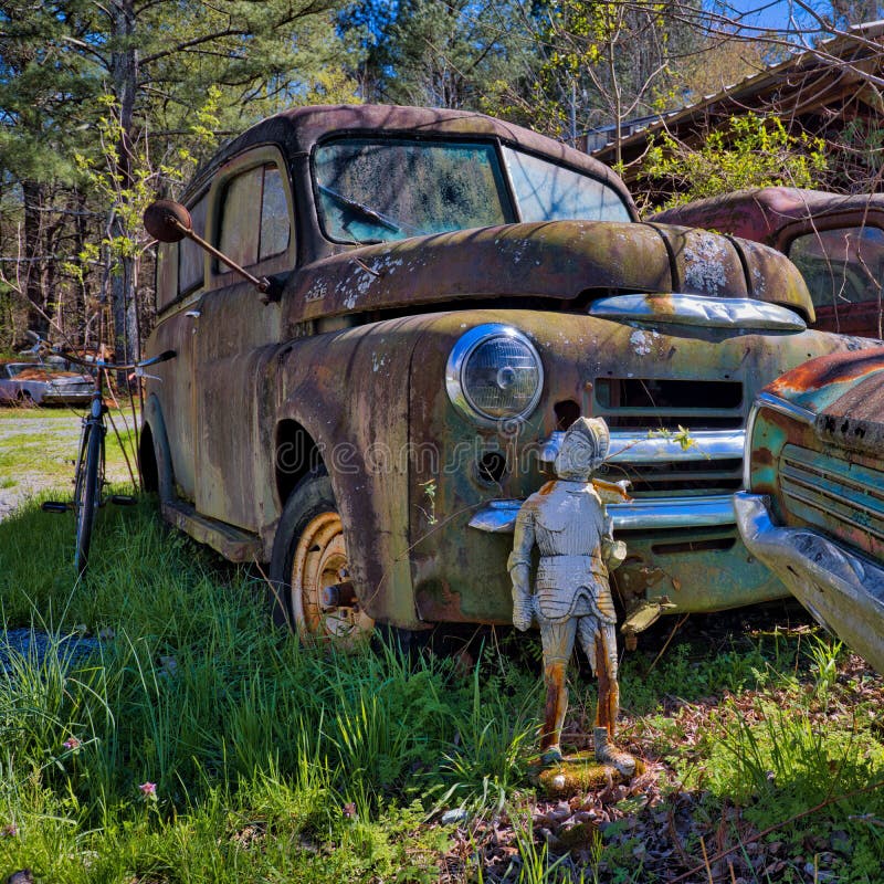 Frontal View of an Abandoned Rustic Car Abandoned in the Wilderness ...