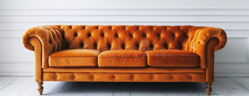 Classic Orange Leather Couch in a White Room Stock Image - Image of ...