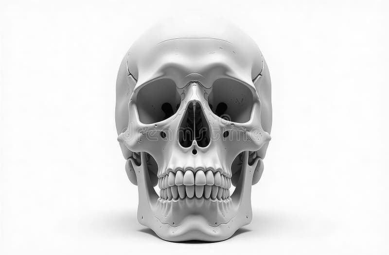 Frontal View of Isolated Human Skull with Teeth on White Background ...