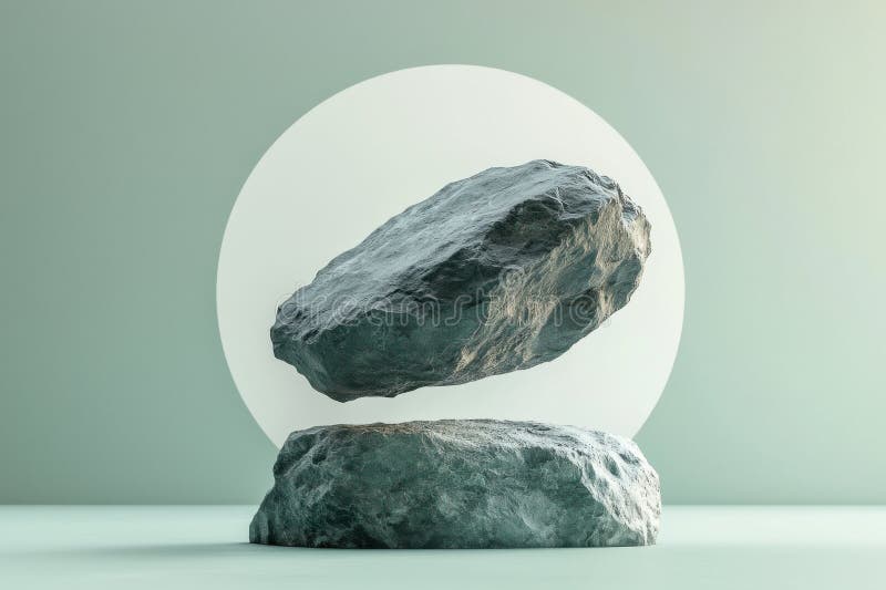 Frontal View of a Levitating Gray Rock with a Circular Backdrop Stock ...