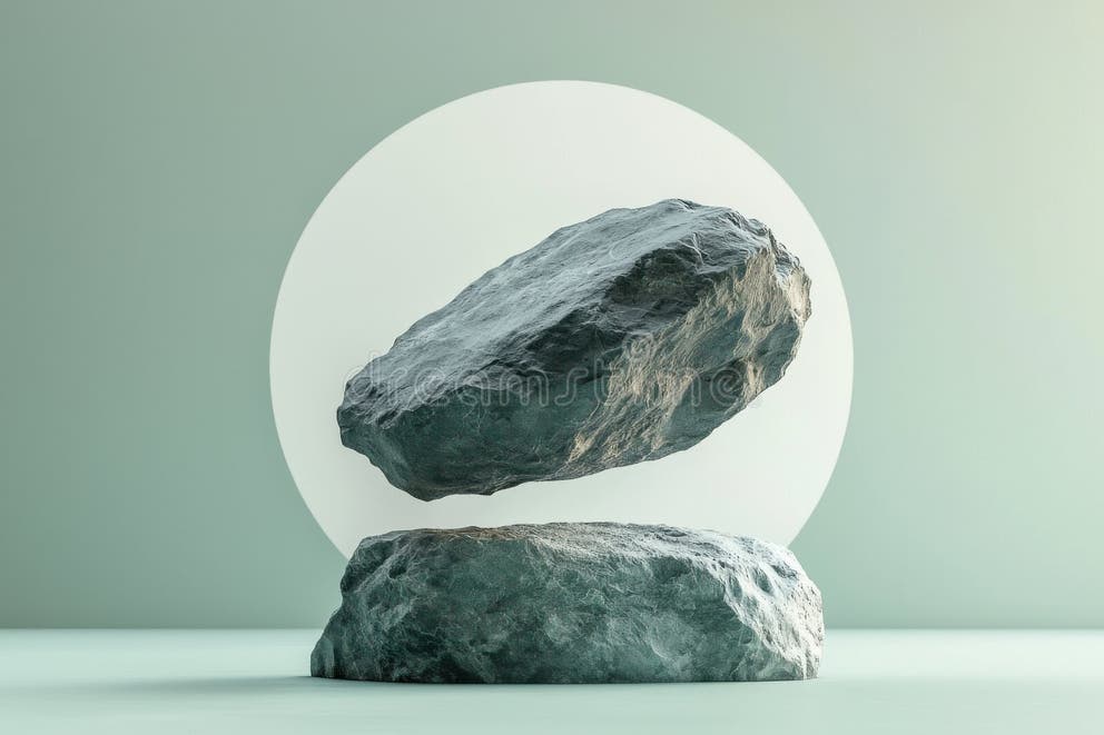 Frontal View of a Levitating Gray Rock with a Circular Backdrop Stock ...