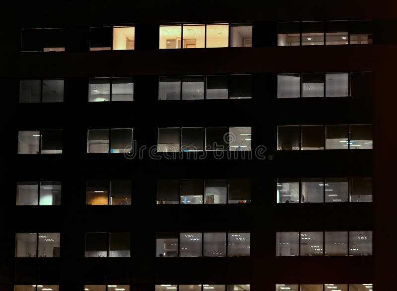 Frontal View of the Night Facade of Building Stock Image - Image of ...