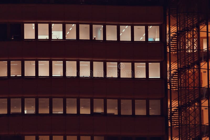 Frontal View of the Night Facade of Building Stock Photo - Image of ...