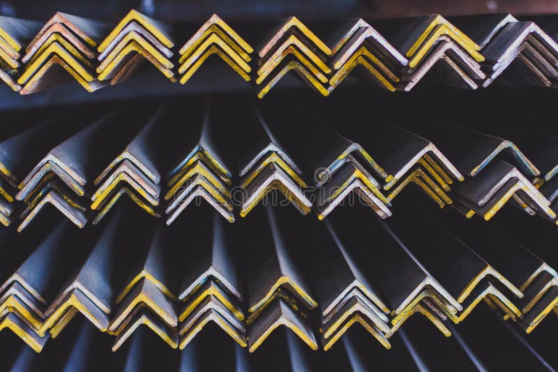 Frontal View of Stainless Steel Angle Bar Rows Stock Image - Image of ...
