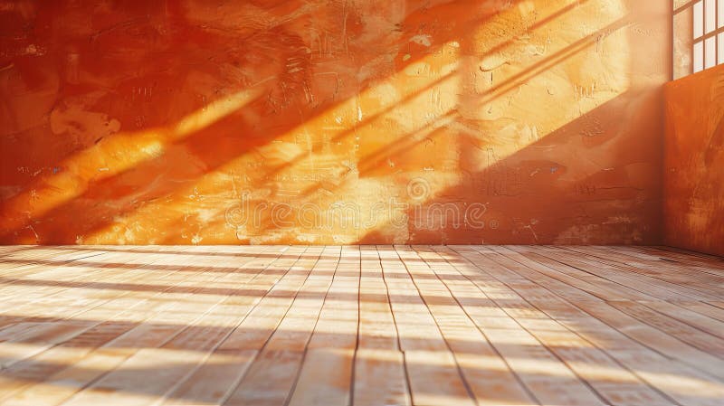 Frontal View of Weathered Wooden Floor and Sunlit Weathered Wall in ...