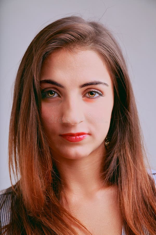 Frontal Young Woman Portrait, Serious, Defiant Expression Stock Image ... Frontal Young Woman Portrait, Serious, Defiant Expression Stock Image ...