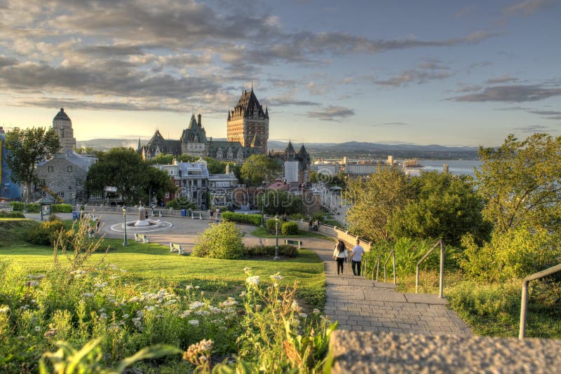 Frontenac Castle in Old Quebec City in the Beautiful Sunrise Light ...