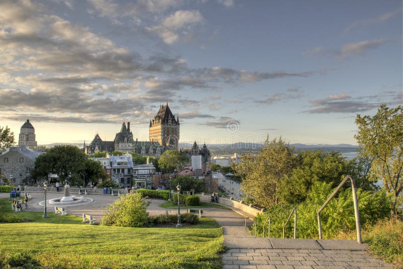 Frontenac Castle in Old Quebec City in the Beautiful Sunrise Light ...