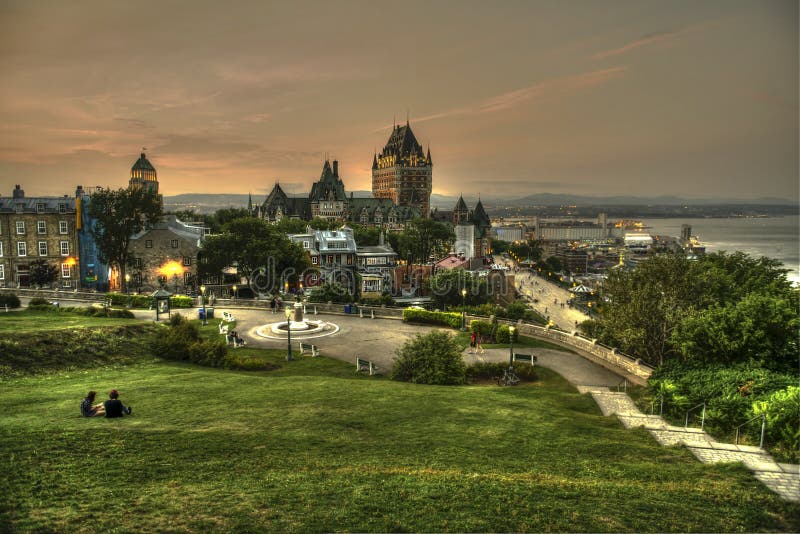 Frontenac Castle in Old Quebec City in the Beautiful Sunrise Light ...