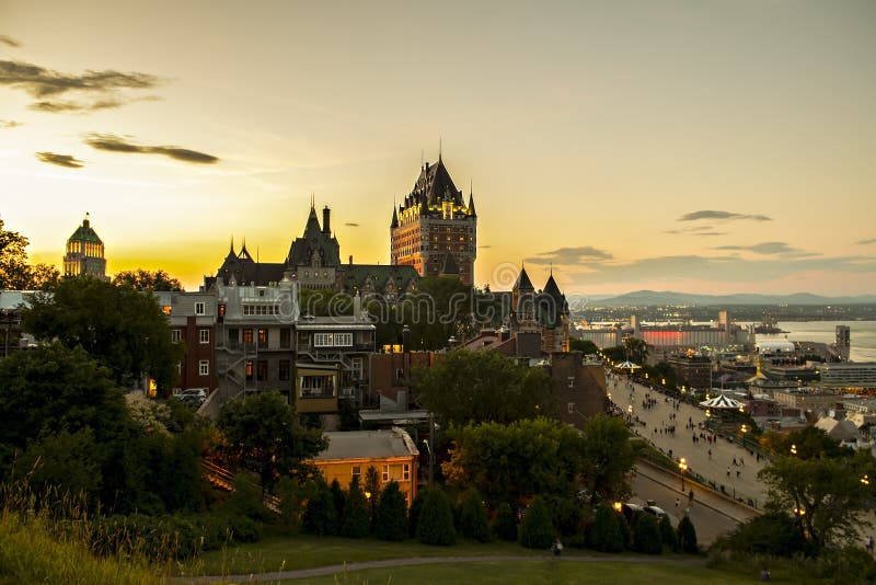 Frontenac Castle in Old Quebec City in the Beautiful Sunrise Light ...