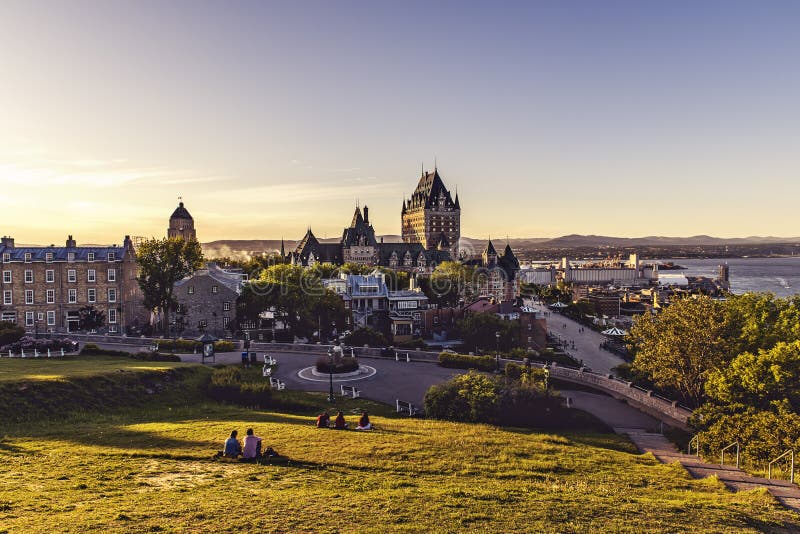 Frontenac Castle in Old Quebec City in the Beautiful Sunrise Light ...