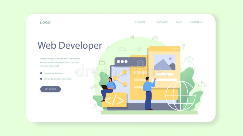 Frontend Developer Web Banner or Landing Page. Website Stock Vector - Illustration of programmer ...