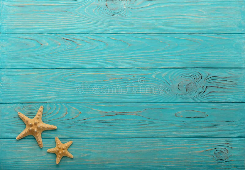 Frontera Con Las Estrellas De Mar En Un Fondo De Madera De La Turquesa ...