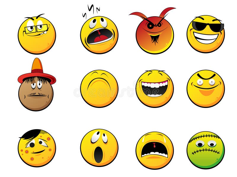 Vettore Di Smiley Di Estate Fissato Con Le Espressioni Facciali ...