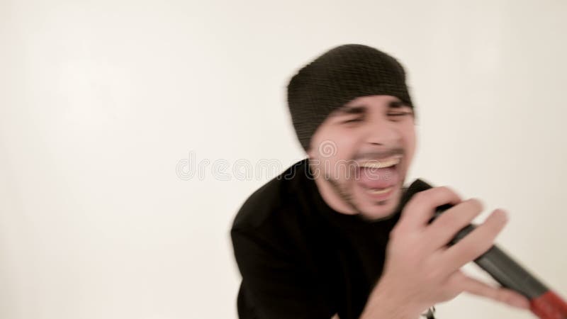 Frontman Vocalist Rock Pop with a Stylish Beard in Black Clothes and a ...